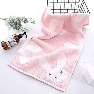 Kissvian 2 Pack Pure Cotton Bathroom Hand Towel Set, Cartoon Rabbit Pattern Face Towels, Soft and Absorbent Washcloths for Hand Face Bath Spa, Size 13.4" x 28.4"