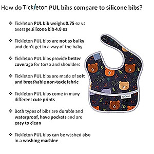Tickleton Waterproof Baby Bib for Eating |6-24 Months Infant Boy & Girl Feeding Bibs with Pocket |Machine Washable |Odor and Stain Resistant |Lightweight |Cute Unisex Designs with Bright Colors