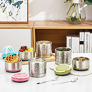 Lille Home Vacuum Insulated Stackable Stainless Steel Thermal Lunch/Snack box, 2-Tier Bento/Food Container with Lunch bag, Smart Diet, Weight Control, 32 Ounces, Blue