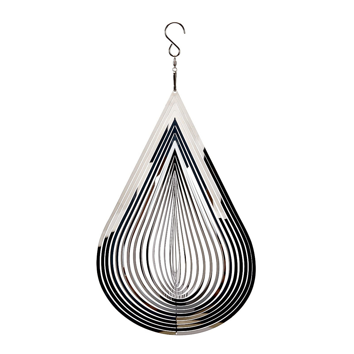 Wind Spinner Flowing-Light Effect Courtyard Decorations Made of Stainless Steel House Hanging Decoration 12“x 8“ Spinners with a 360° Rotating Hook (1 pc Water Drop-Silver)