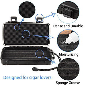 Travel Cigar Humidor Box Case, Portable Cigar Box with Humidifier Disc &Cigar Cutter &Cigar Stand &Cigar Punch Cutter, Waterproof Pressure-proof and Dust-proof Airtight Seal Durable Cigar Humidor
