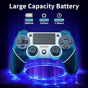 PSKONTORORA Controller for P4 Remote Control Compatible with Playstation 4/Slim/Pro/PC, Wireless Gaming Controllers with Double Vibration/6-Axis Motion Sensor/Programmable Back Buttons【Upgraded】