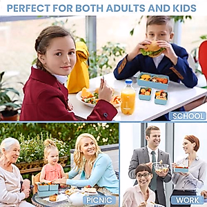 Bugucat Lunch Box 45 OZ, Double Stackable Bento Box Container Meal Prep Containe With Cutlery, 2 Tier and 3 Compartment Design Food Containers for Lunch Snacks,Lunch Box for Adults Blue