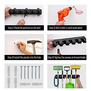 CINEYO 7 Pc's Airtight Food Storage Container & Mop and Broom Holder Wall Mount (Black)