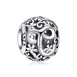 EZ Tuxedo Letter C Charms 925 Sterling Silver Alphabet Bead for Bracelets Spell Your Word