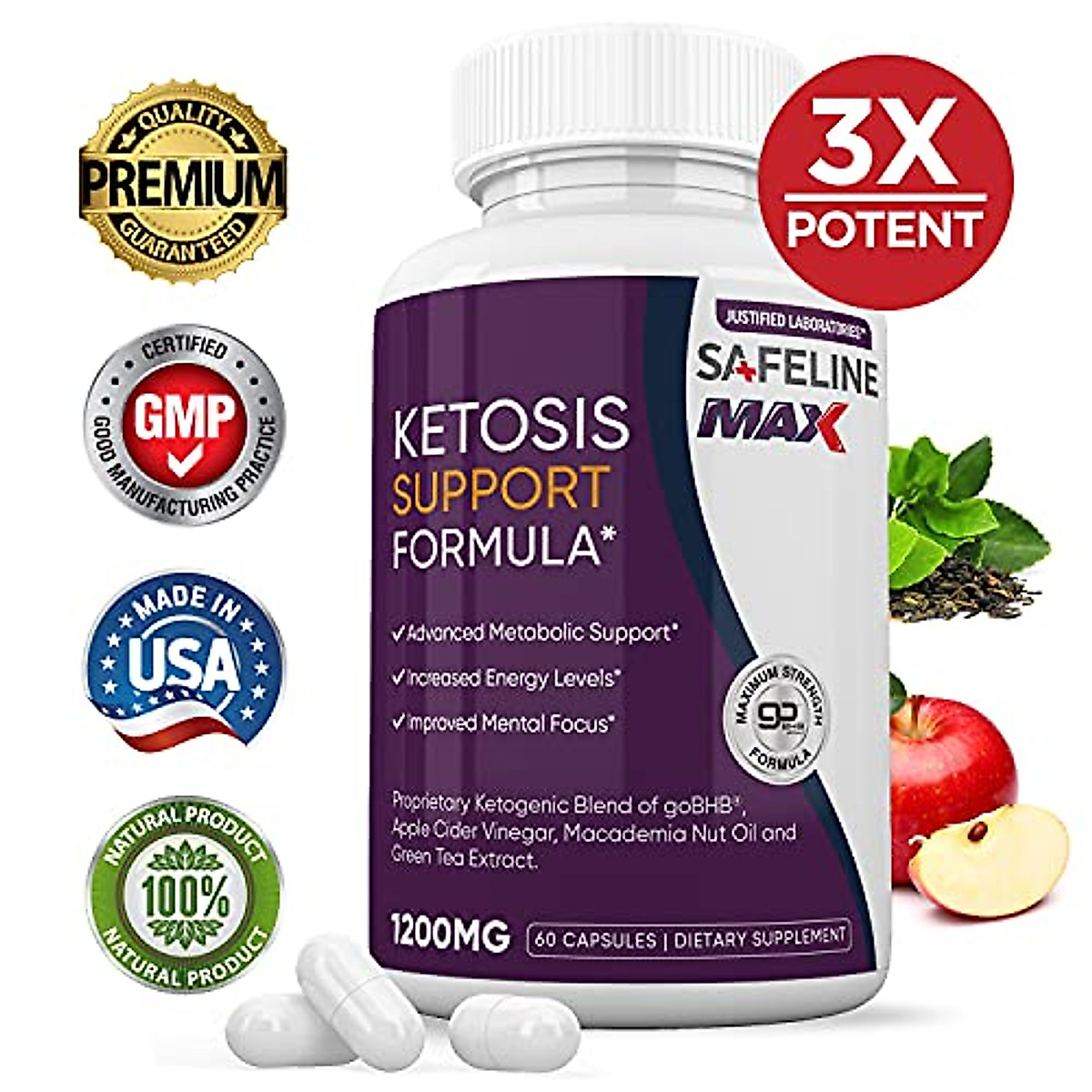 (2 Pack) Safeline Keto Max 1200MG Pills Ketogenic Supplement Includes goBHB Apple Cider Vinegar Macadamia Nut Oil and Green Tea Advanced Ketosis Support for Men Women 120 Capsules