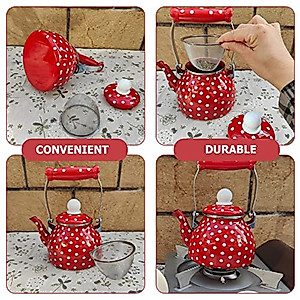KICHOUSE Pot Carafes Coffee Loose with on Enameled Kettle for Floral Infuser Teapot Handle Oz Dot Red Boiling Microwave Blooming Kitchen Removable Tea Household Enamel Pourer Glass Tea Kettle