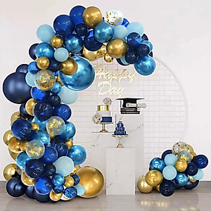 INFLORAL Winter Christmas Wonderland Party Balloon Arch Kit Navy Metallic Pastel Blue and Gold Balloon Garland Kit for New Year Birthday Father's Day Baby Shower Wedding Graduation Party Decorations