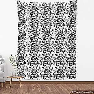 Ambesonne Black and White Fabric by The Yard, Starry Night Drifter Butterfly Silhouettes Monochrome Sketch Style Fauna, Decorative Fabric for Upholstery and Home Accents, 1 Yard, White Black