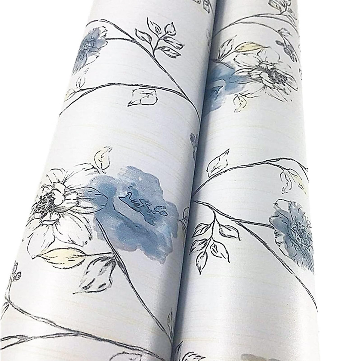 Simplemiuji Ink Blue Flower Self Adhesive Wallpaper Drawer and Shelf Liner for Kitchen Cabinets Cover Furniture Door Decorative Stickers 17.7 Inch by 100 Inch