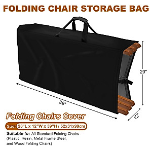 POMER Folding Chair Storage Bag for Plastic, Resin, and Wood Folding Chairs Waterproof Chair Cover with Handle for Chairs Storage and Transport - 20x12x39inch