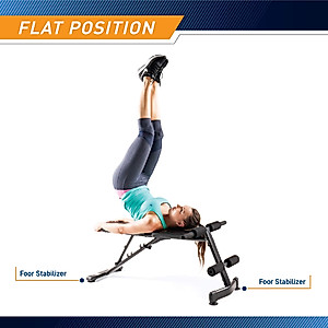 Marcy Multi-Purpose Adjustable Workout Utility Weight Bench for Full Body Upright, Incline, Decline, and Flat Exercise SB-228 , 42.00 x 26.00 x 48.00 inches, Black