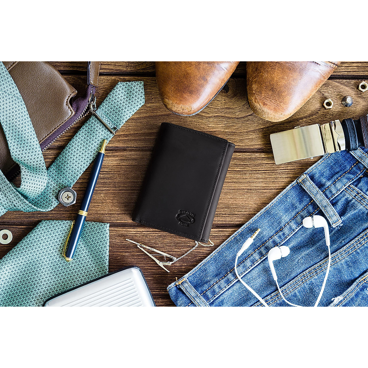 Stealth Mode Trifold RFID Blocking Leather Wallet for Men (Black)