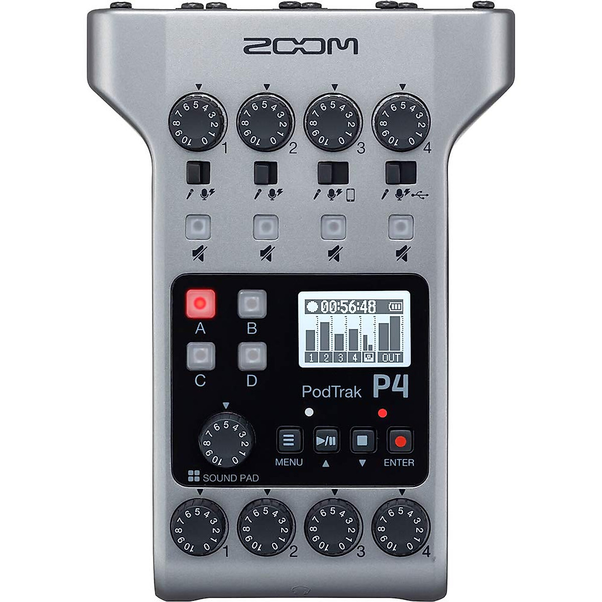 Zoom PodTrak P4 Portable Multitrack Podcast Recorder Bundle with 4X Zoom ZDM-1 Podcast Pack