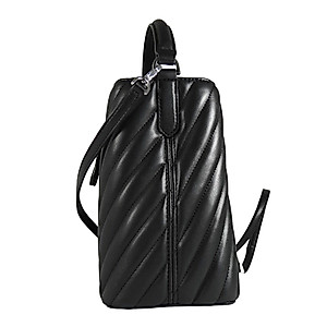 Michael Kors Suri Medium Bucket Crossbody Quilted Vegan Faux Leather Bag (Black)