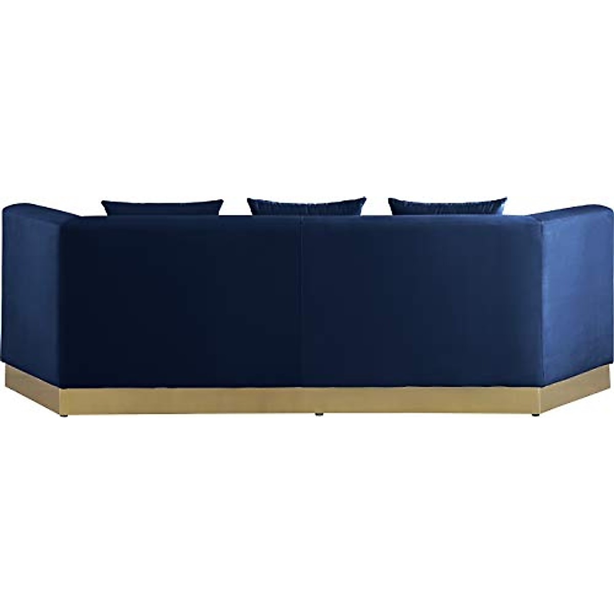 Meridian Furniture Marquis Collection Modern | Contemporary Velvet Upholstered Sofa with Stainless Steel Base in a Rich Gold Finish, 93" W x 38" D x 29" H, Navy
