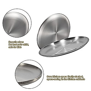 Sumerflos 304 (18/8) Stainless Steel Dinner Plates, 10" Round Salad Plates, Serving Plate for Home Kichten, Outdoor Camping, Snack, Pizza and BBQ - Set of 4