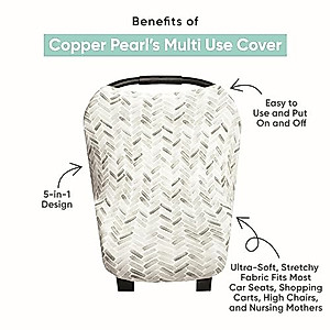 Baby Car Seat Cover Canopy and Nursing Cover Multi-Use Stretchy 5 in 1 Gift "Ledger" by Copper Pearl