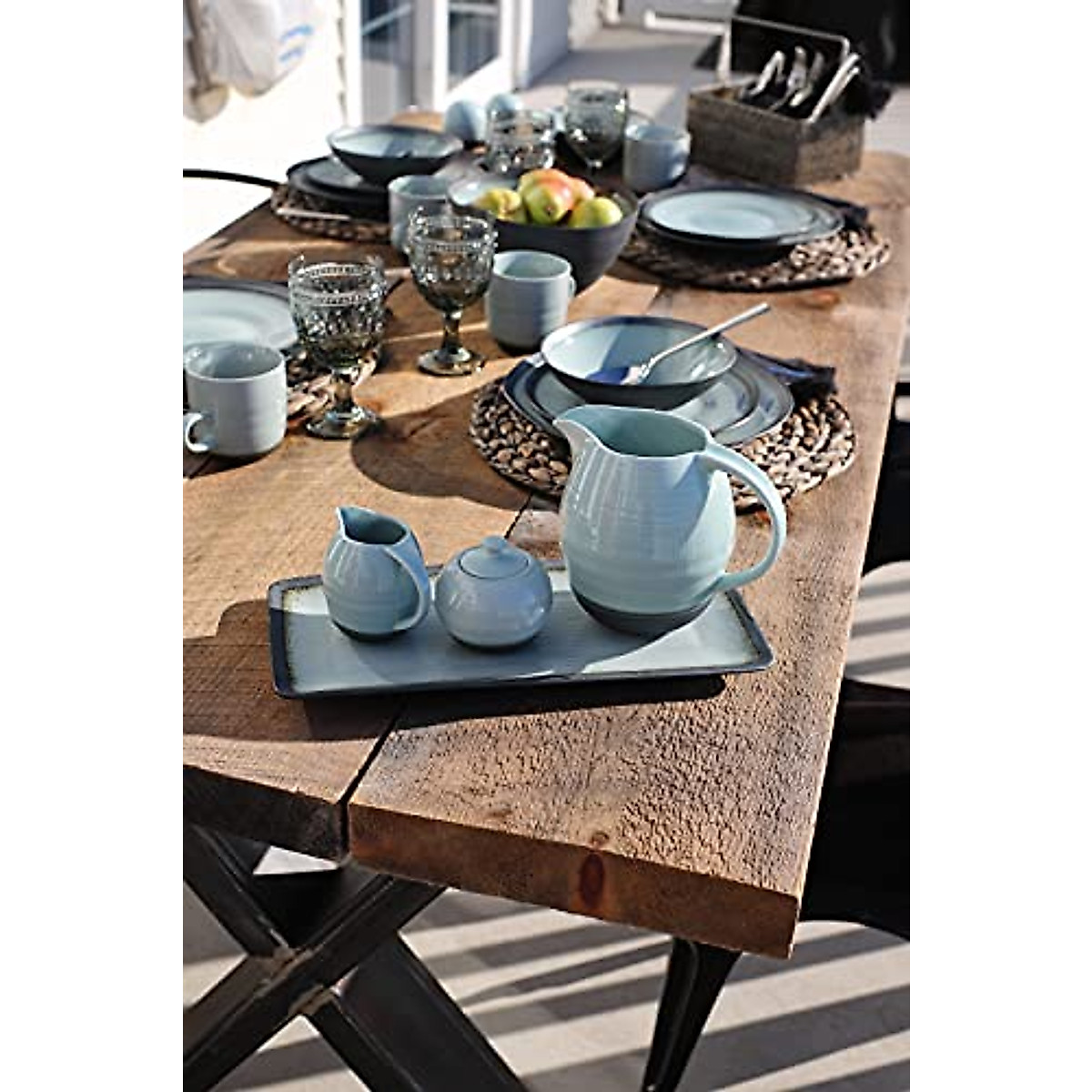 Euro Ceramica Diana 9" Serving Bowl, 8.94 x 8.66 x 4.72, Mint Green/Graphic Grey