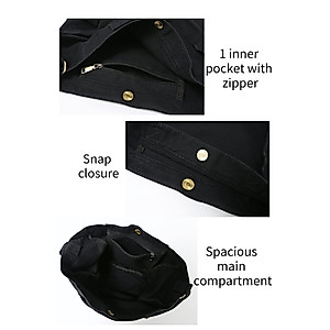 Jeelow 20oz Washed Canvas Tote Shoulder Crossbody Bags Purse Handbag For Men & Women Adjustable Strap (Black)