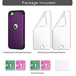 iPod Touch 7th Generation Case with 2 Screen Protector, IDweel Heavy Duty High Impact Shockproof Case Cover Protective Case for iPod Touch 5/6/7th Generation, Deep Purple+Black