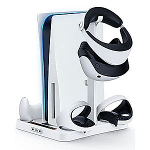PS-5 & PS VR2 Charging Station with 2 Cooling Fan, YOGES 3-in-1 PS-5 Stand for Play-station5 and Play Station VR2 Controllers Charging, PS-5 Console Cooling Station PS-5 PS VR2 Accessories Storage