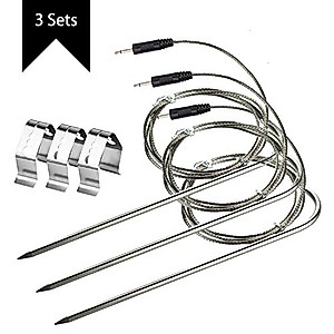 Calculs Meat Thermometer Grilling Replacement Probe 3 Pcs with 3 Temp Probe Clips Barbecue Holder for Smoker Compatible with Thermopro