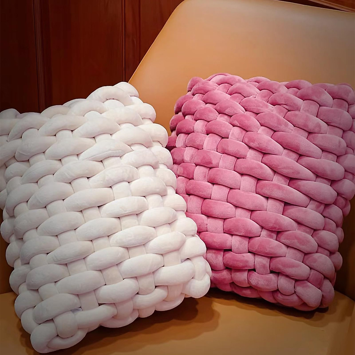 Super Soft Velvet Bulky Tube Yarn for Hand Knitting Blanket for Braided Knot, Giant Arm Knitting Yarn for Knitting Throw Rugs Pillow(Dark Pink 0.55lb)