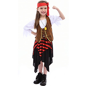 Latocos Pirate Costume for Kids Girls Pretend Role Play Dress Up Halloween Costumes Birthday Gift Ages 3-12 Years