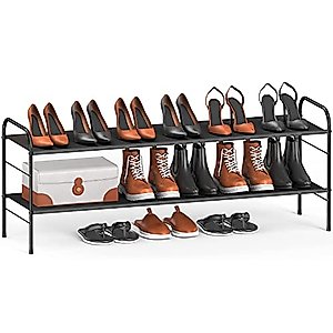 Coonoor 2-Tier Long Shoe Rack Storage for Wide Shoe Shelf Organizer,Black