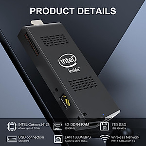 AIOEXPC Mini PC Stick Intel Celeron J4125 Windows 11 Pro 8GB DDR4 512GB SSD Compute Stick Support 4K HD, Gigabit Ethernet, 2.4G+5.0G Dual Band Wi-Fi, USB 3.0 Port, Bluetooh 4.2