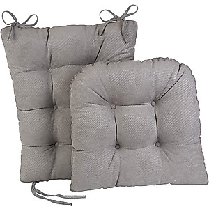 Klear Vu Omega Non-Slip Rocking Chair Cushion Set with Thick Padding and Tufted Design, Includes Seat Pad & Back Pillow with Ties for Living Room Rocker, 17x17 Inches, 2 Piece Set, Gray
