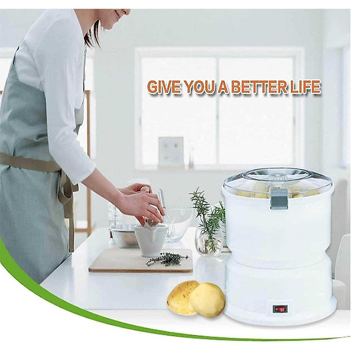 TINTAG Potato Peeling Machine, Fully Automatic Salad Rotator,Multifunction Potato Peeler Peeling Machine,Load-Bearing 1kg Potato Electric Peeling Machine,for Kitchen Fruits Vegetables