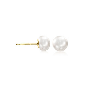 Ross-Simons 6-7mm Cultured Button Pearl Stud Earrings in 14kt Yellow Gold