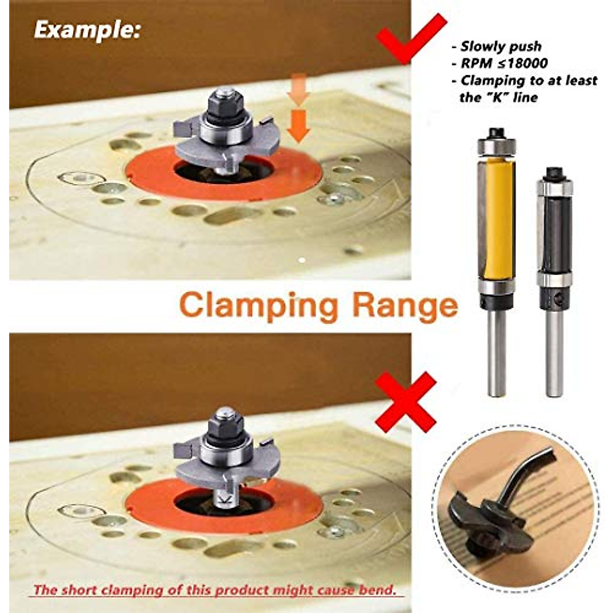 Mesee 2 Pieces Top & Bottom Bearing Flush Trim Router Bit Set, 1/4 Inch Shank Pattern Template Trimming Router Bits with Bearing Guide Woodworking Milling Cutter Tool - Cutting Height 1" & 1-1/2"