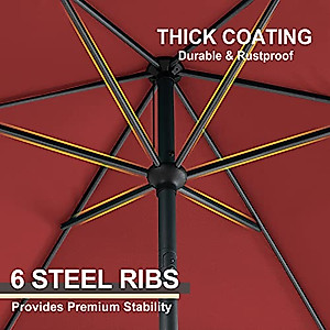 Gardesol 7.5 FT Patio Umbrella, Outdoor Market Umbrella with Push Button Tilt/Crank, 6 Sturdy Ribs, Fade Resistant, UV Protection, Solution-Dyed Fabric, Outdoor Table Umbrella for Decks, Backyard, Pool, Red