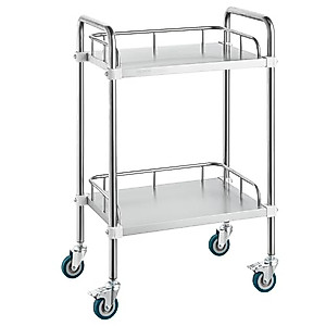 VEVOR Lab Rolling Cart, 2-Shelf Stainless Steel Rolling Cart, Lab Serving Cart with Swivel Casters, Dental Utility Cart for Clinic, Lab, Hospital, Salon, 15.16"x21.57"x34.06"