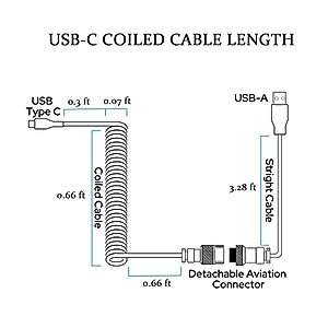 ZIYOU LANG C01 Custom Coiled USB C to A Cable with Detachable Double Sleeved Spiral Cable Extendable Spring Line Metal Aviator for Playstation Xbox Keyboard Mouse USB Flash Drive Printer(White)