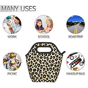 FUFUMALL Polyester Lunch Bags Thermal Insulated Lunch Box Tote with Zipper, Animal Leopard Print Brown Stylish Reusable Portable Lunchbox Food Container Picnic Bag Handbag for Outdoor Beach