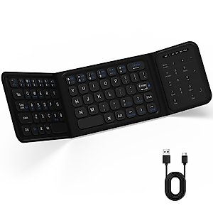 LAMA Foldable Bluetooth Keyboard, Folding Wireless Keyboard with Trackpad and Numeric Keypad, Portable Keyboards for iPad Tablet Smartphone Laptop PC Android Windows iOS, Support 3 Device