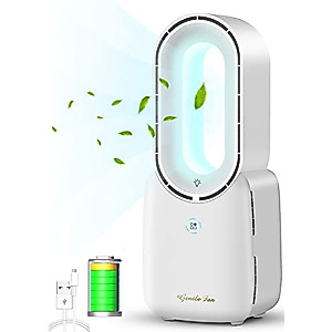 Misby Desk Fan, Portable Bladeless Fan 11.8 inch Personal Cooling Fan with 4 Speeds, Leafless 5 Colors LED Lights Touch Control Small Quiet Table Fans For Home, Bedroom, Office(White)