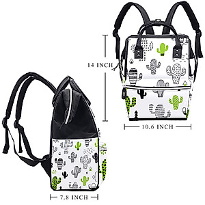 Shiiny Cute Hand Drawn with Cactus Diaper Bag Backpack for Baby Care, Multi Function Waterproof and Cooler Tote Travel Backpack (Nappy Bag, Tissue Pocket)