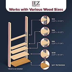 Made in USA | EZStudRack Adjustable Between Stud Shelf Bracket | Shelf Brackets for Wall Mounted Shelf | Shelving Brackets for Home | Garage Shelf Brackets- Wood Not Included- 32Pack (16 Pair) Gray