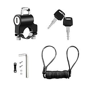 Augeny Motorcycle Helmet Lock Anti-Theft, Metal Tamper-Proof Portable Helmet Safety Lock with 2 Keys, 22-26mm Universal Helmet Accessories for Motorbike Scooter Street Bike (Lock & Black Rope)