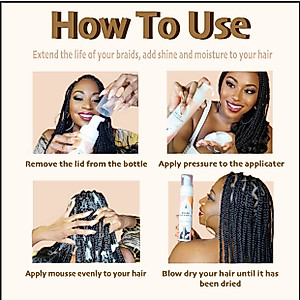 Mut Dynasty Moose Hair Setting Lotion Foam for Box Braids and Long-Lasting Hold - Professional Braiding Sealer Mousse for Black Women, 8.4oz/250ml