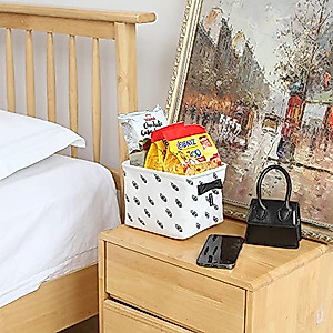 Sea Team Foldable Mini Square New Black and White Theme Natural Linen & Cotton Fabric Storage Bins Simple Desk Shelf Baskets Organizers - Set of 4