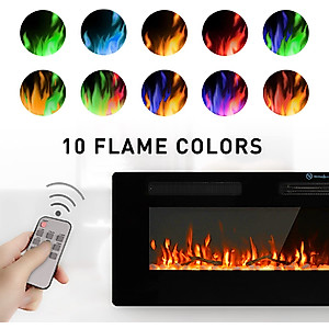 60" Electric Fireplace Recessed Ultra-Thin Insert, Wall Mounted and in-Wall Easy Installation with Remote Control, 700W/1400W, Low Noise (Fake Fire)