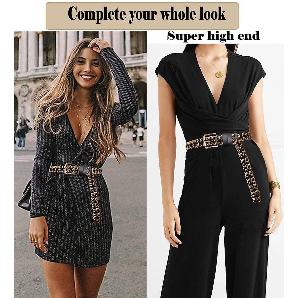 ALAIX Women's Metal Belt Gold Chain Belt Silver Belt Punk Rock Style Waist Belts Jeans Belts for women 1 Inch Wide