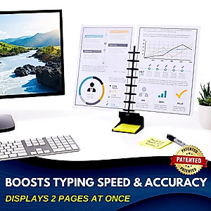 Note Tower Desktop Pro Document Holder - 2 Page Paper Holder, Easy Loading for Fast Typing, Displays Papers & Photos, Organizes Sticky Notes, Includes 50 Sheets 3"x3" Sticky Notes, Black