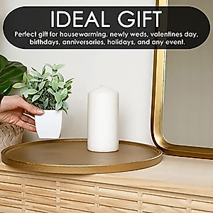 Round Gold Serving Tray | 15 Inches Large Decorative Wood Trays with Rimmed Edge for Coffee Table, Kitchen Counter, Ottoman Tray for Farmhouse Decor, Dining and Living Room (15''L x 15''W x 0.75''H)